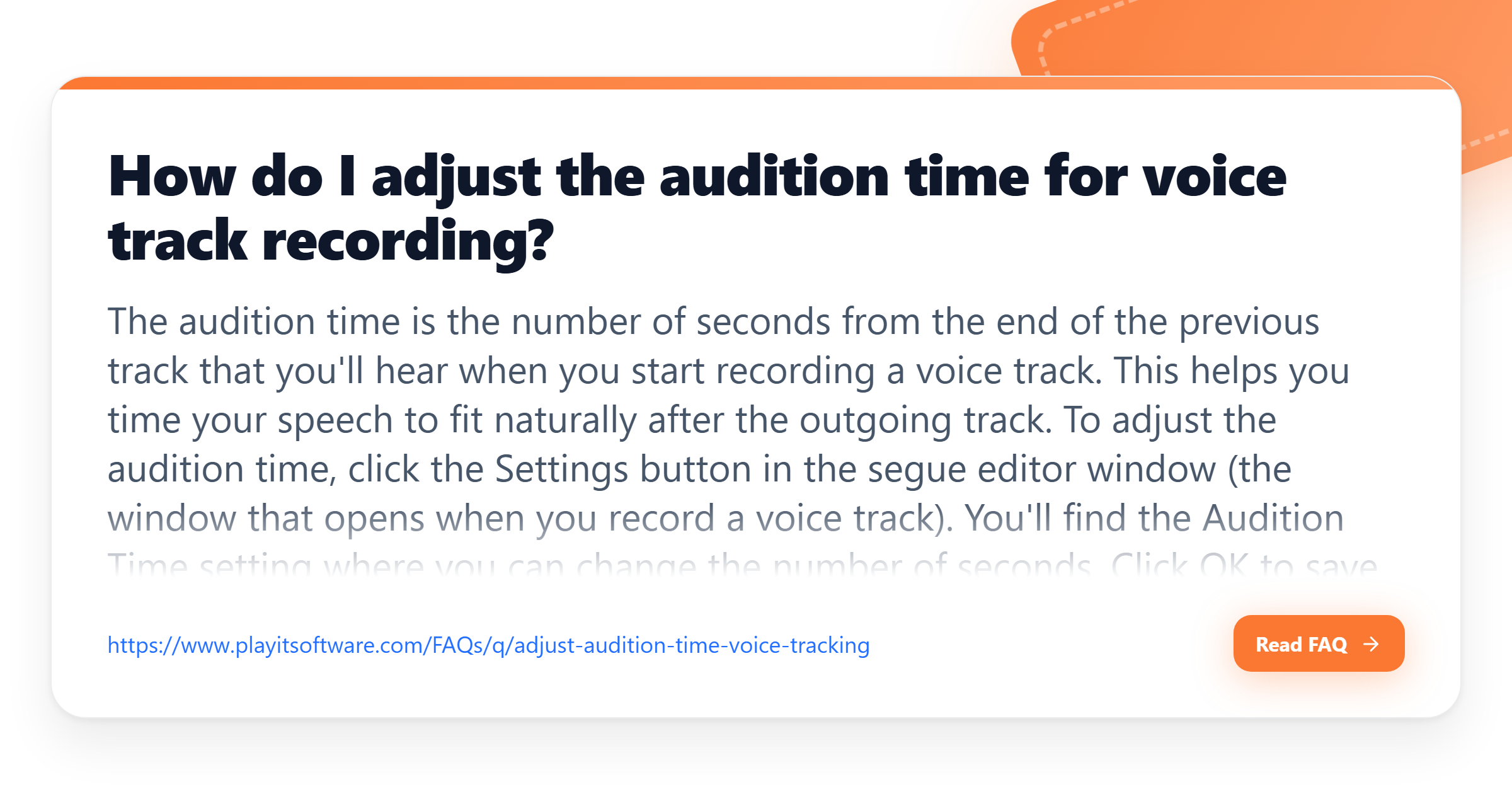 How do I adjust the audition time for voice track recording? - PlayIt ...