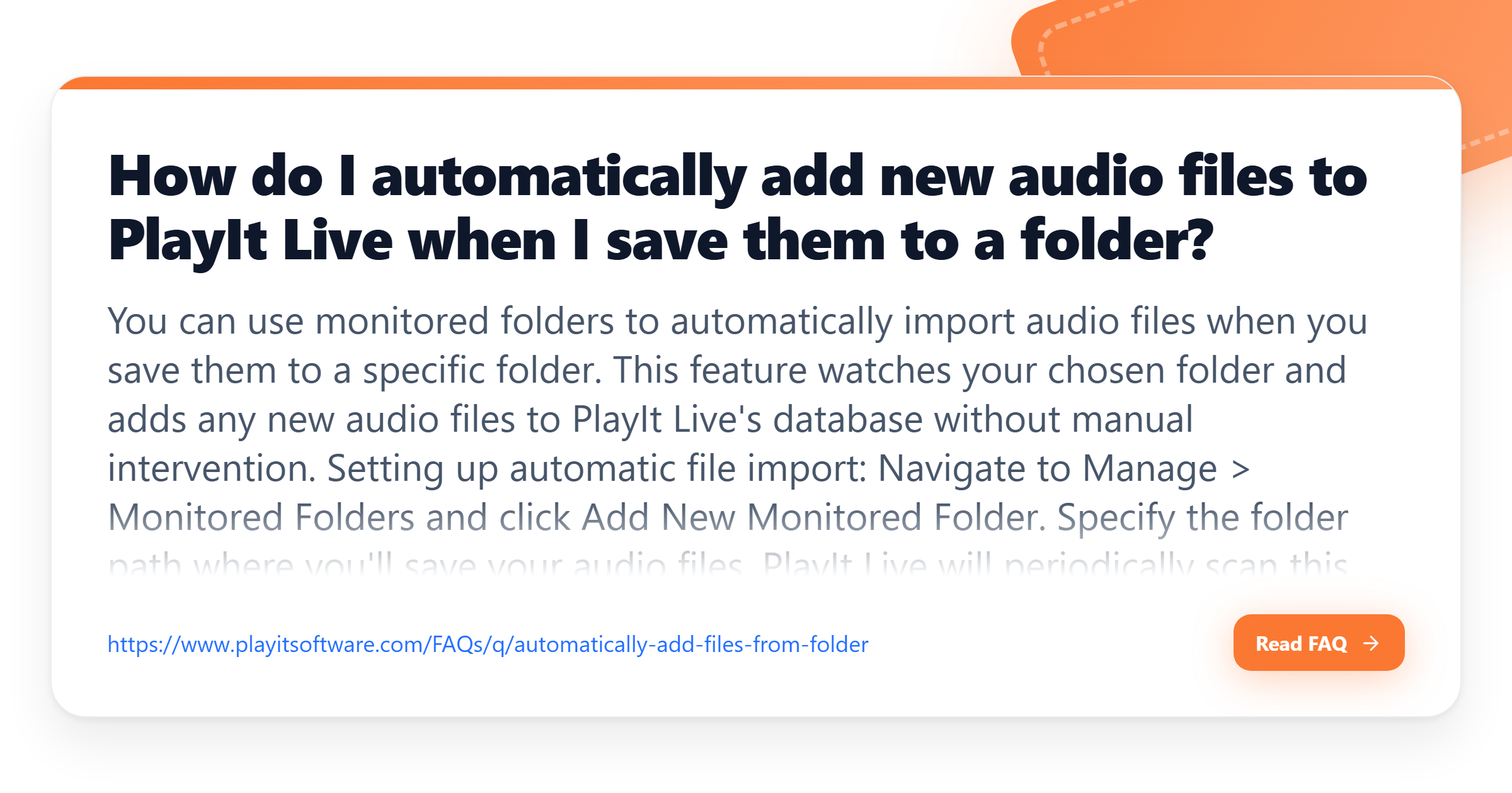 How do I automatically add new audio files to PlayIt Live when I save ...