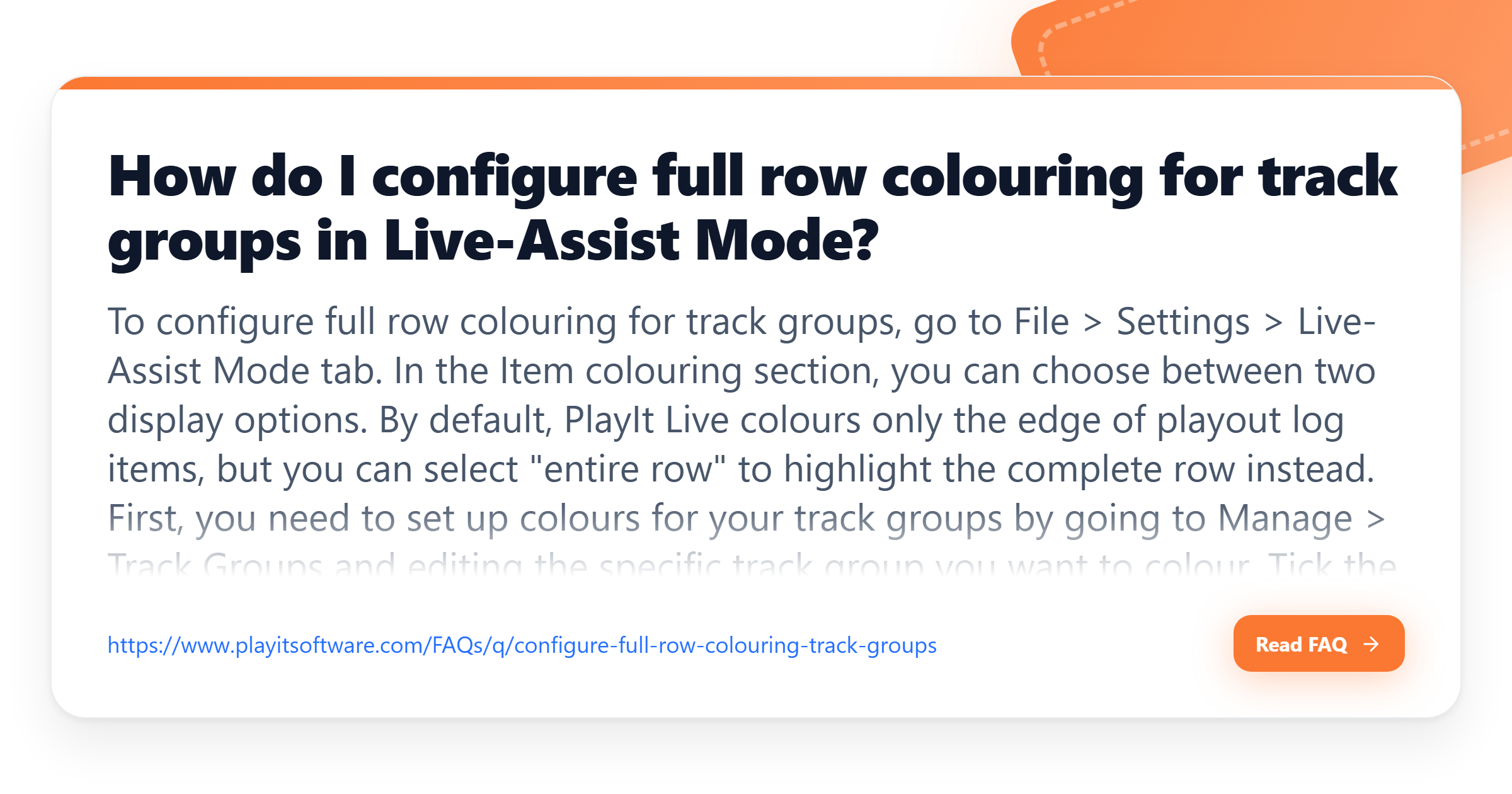 How do I configure full row colouring for track groups in Live-Assist ...