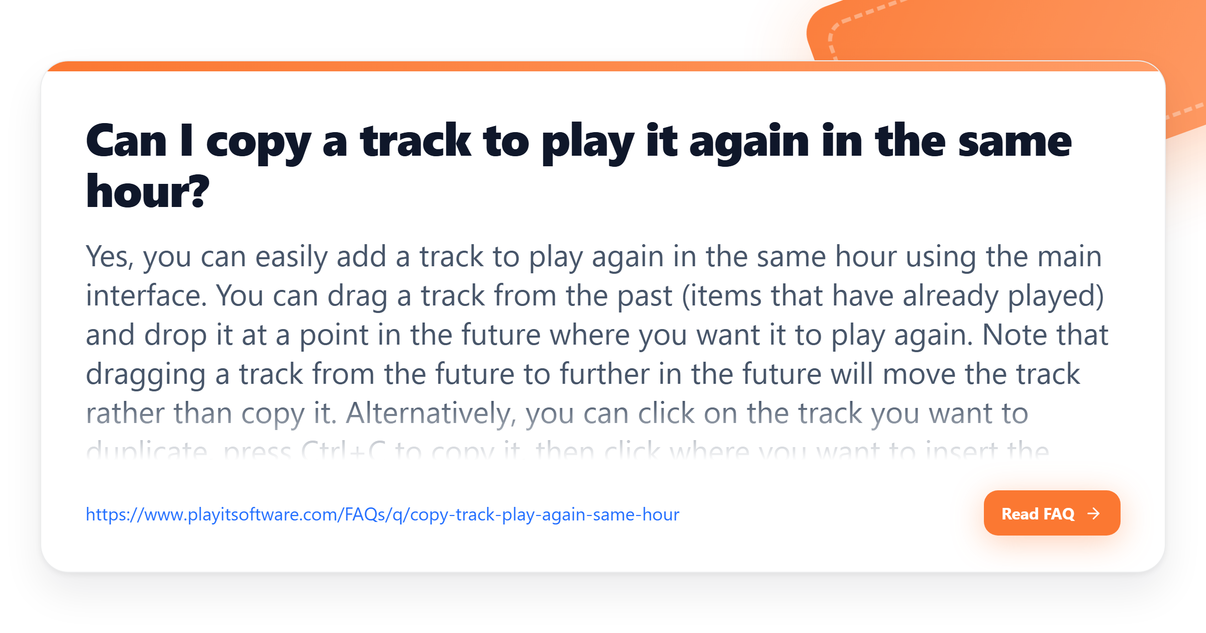 Can I copy a track to play it again in the same hour? - PlayIt Software