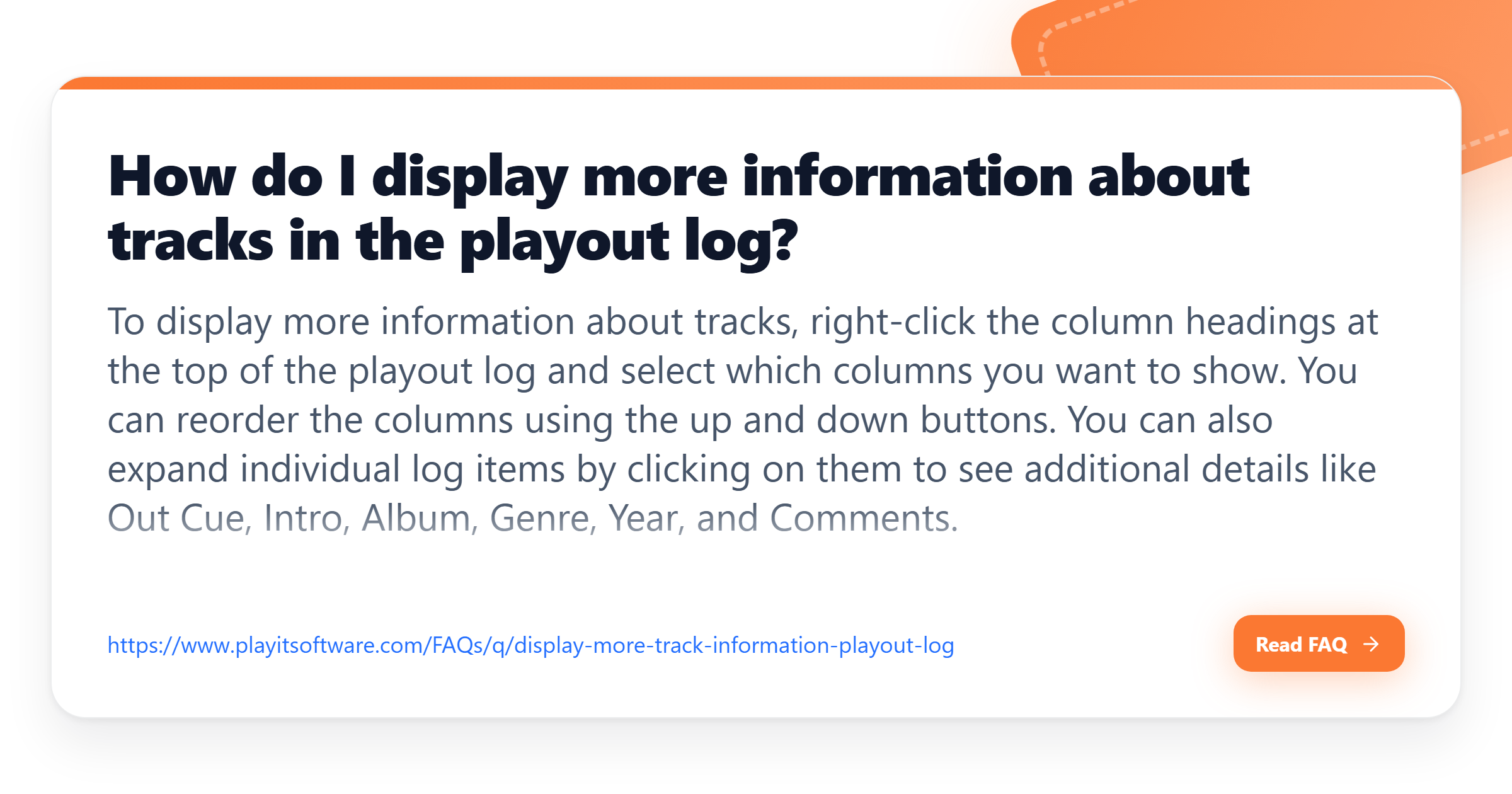 How do I display more information about tracks in the playout log? - PlayIt Software