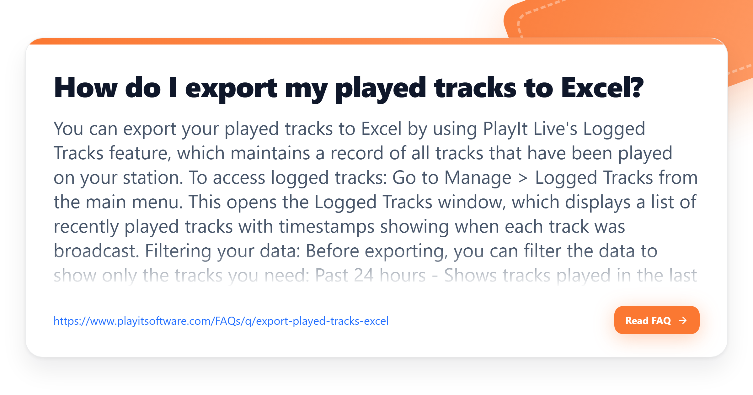 How do I export my played tracks to Excel? - PlayIt Software