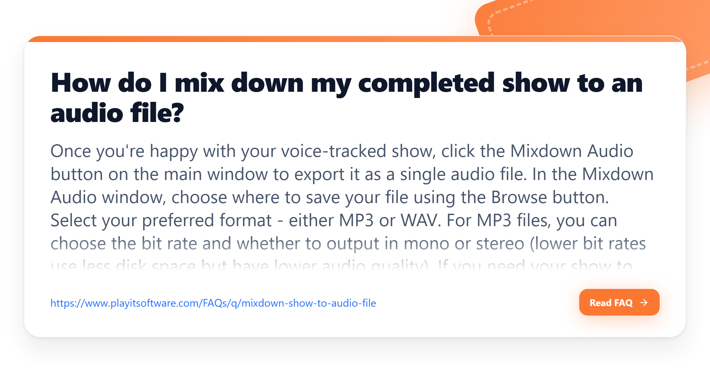 How do I mix down my completed show to an audio file? - PlayIt Software