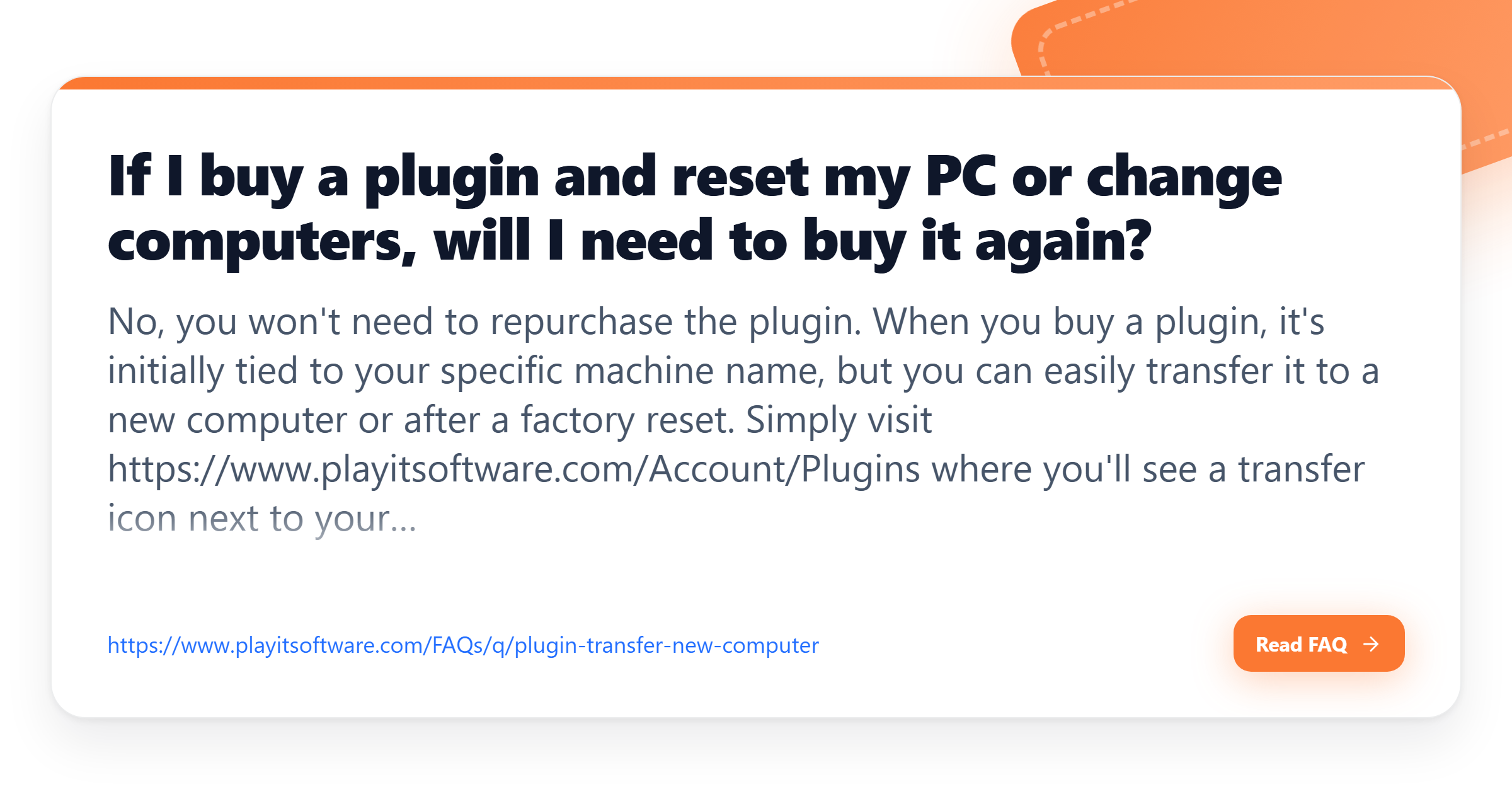 If I buy a plugin and reset my PC or change computers, will I need to ...