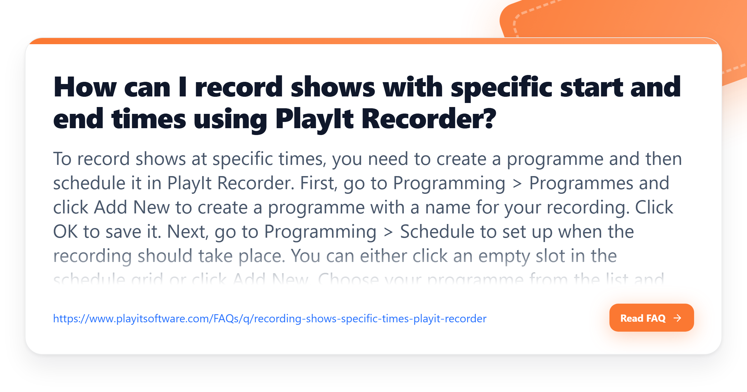 How can I record shows with specific start and end times using PlayIt ...