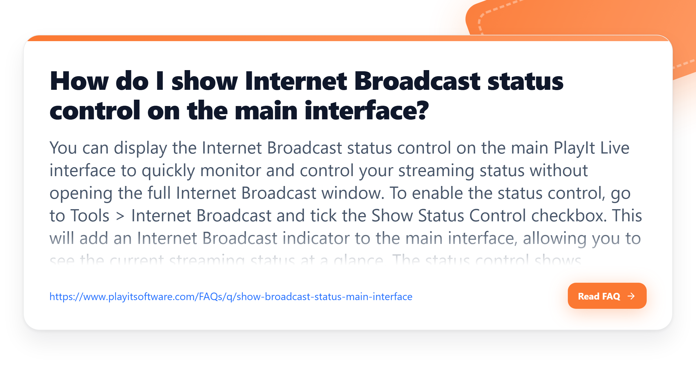 How do I show Internet Broadcast status control on the main interface ...
