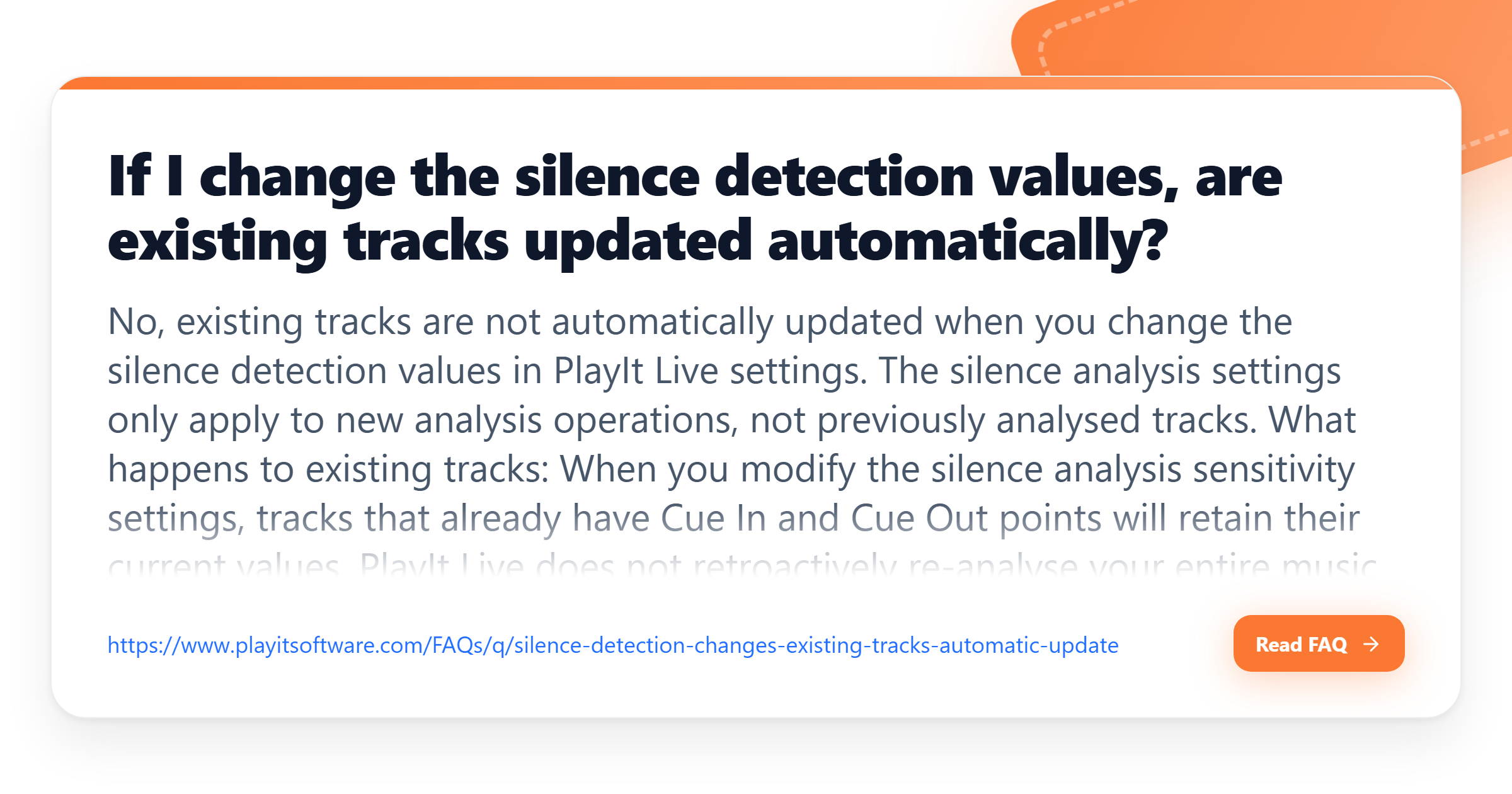 If I change the silence detection values, are existing tracks updated ...