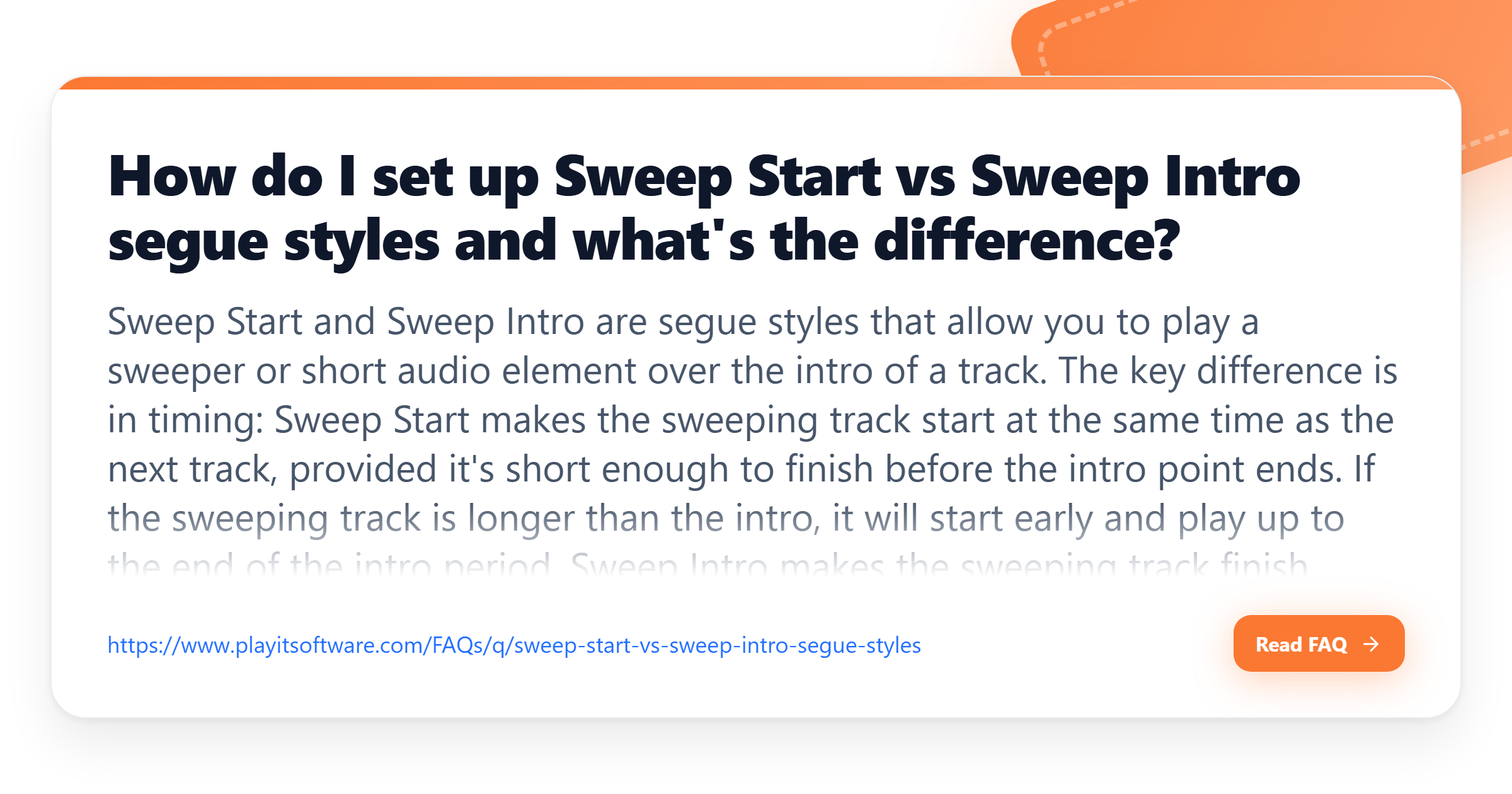 How do I set up Sweep Start vs Sweep Intro segue styles and what's the ...