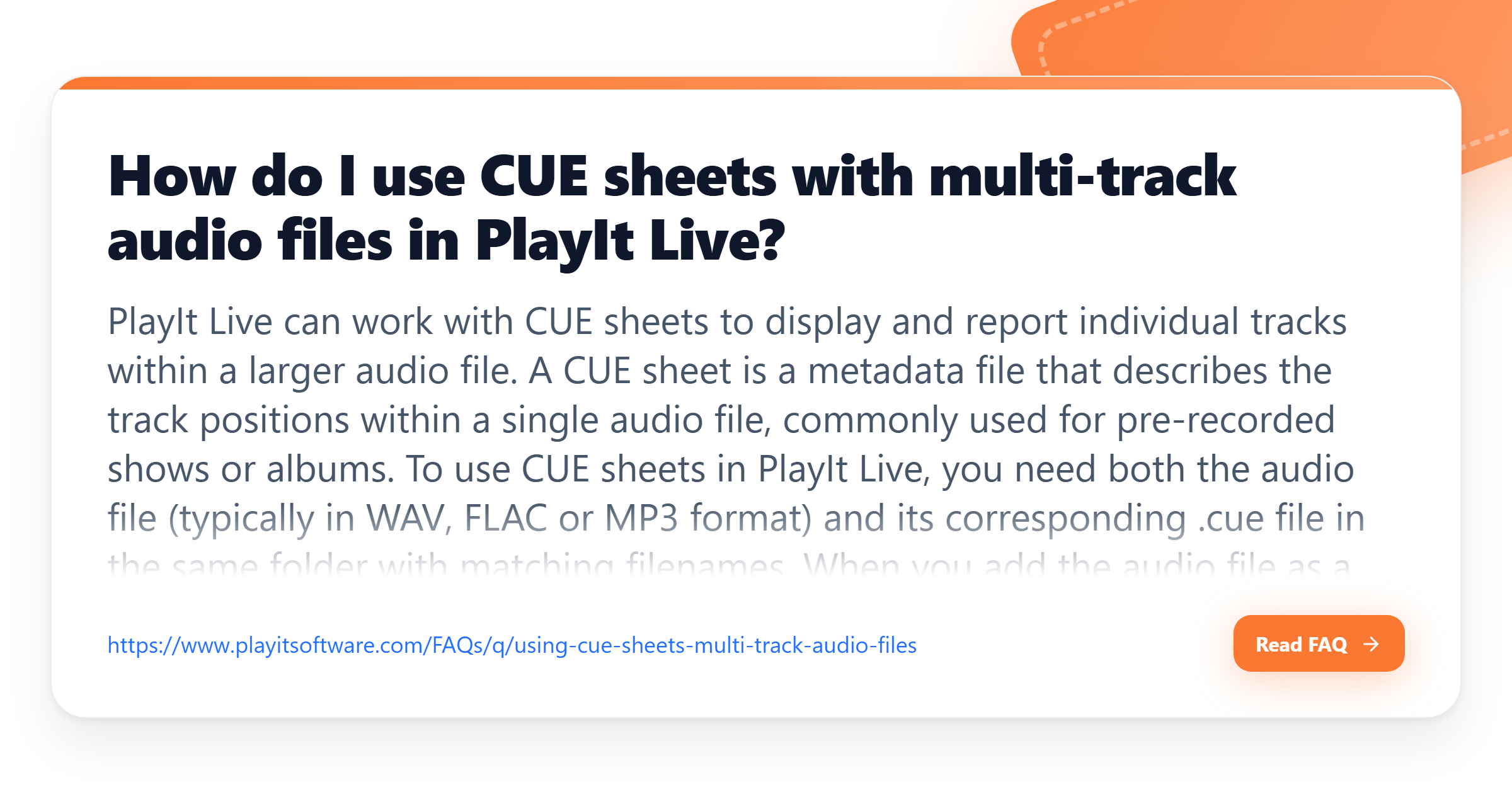 How do I use CUE sheets with multi-track audio files in PlayIt Live ...