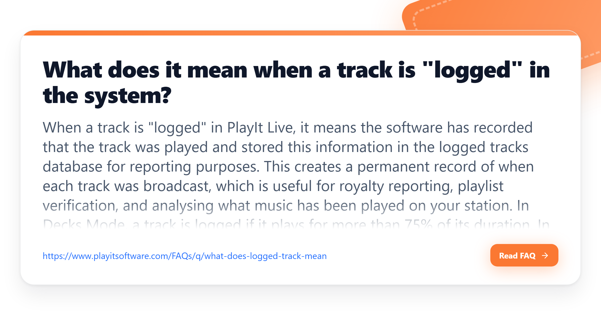 What does it mean when a track is "logged" in the system? - PlayIt Software